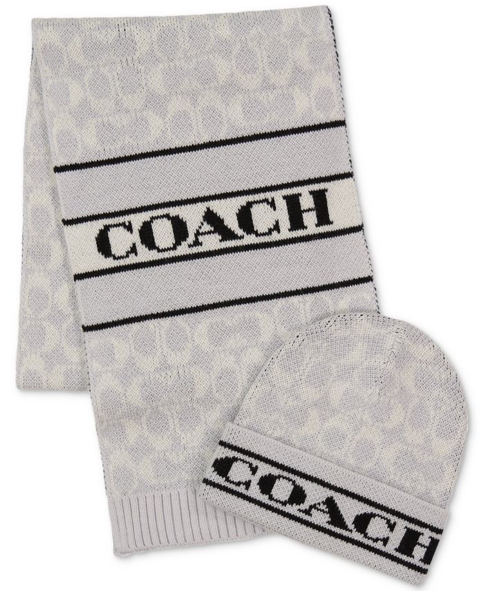 COACH Women's Signature Logo Soft Rib Knit Cuff Beanie - Macy's