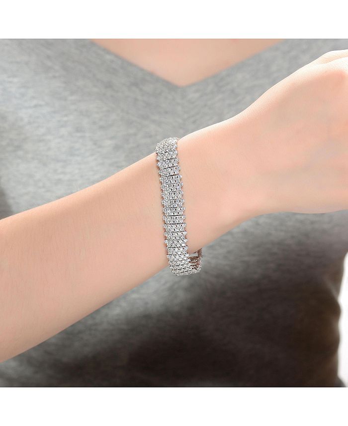 Genevive Sterling Silver with Rhodium Plated Clear Round Cubic Zirconia ...