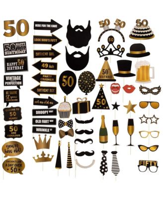 50th Birthday Photo Booth Props - 60-Pack Birthday Party Supplies ...