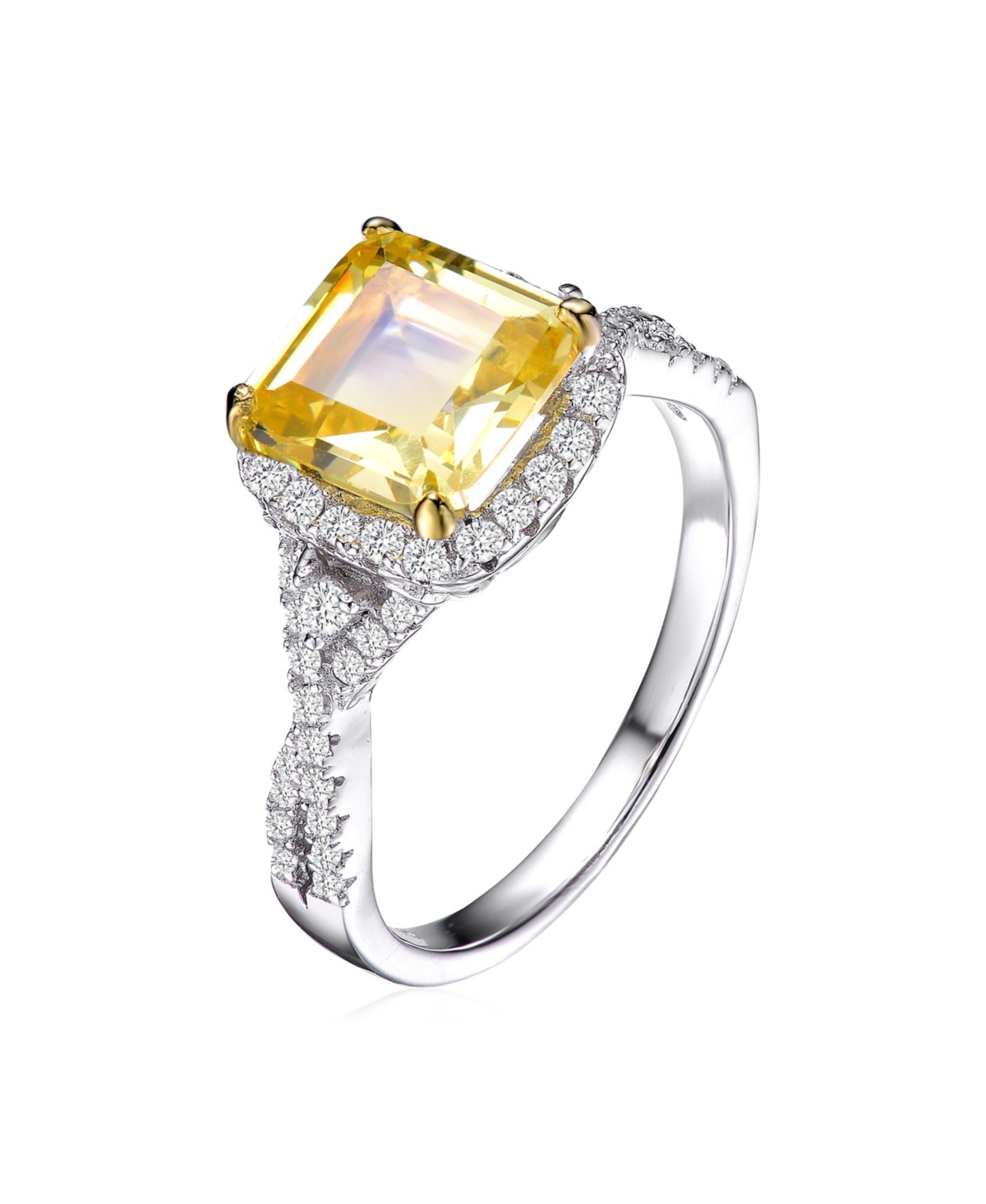 Click here for Sterling Silver White Gold Plated Yellow Cushion C... prices