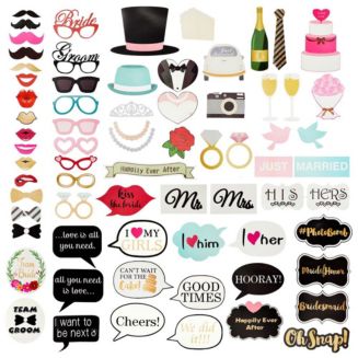 72 Piece Wedding Photo Booth Props for Bridal Shower, Bachelorette ...