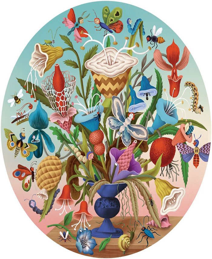 Eeboo Piece and Love Crazy Bug Bouquet 500 Piece Round Jigsaw Puzzle ...