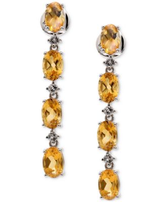 Citrine 3 1 5 ct. t.w. White Topaz 5 8 ct. t.w. Linear Drop Earrings in Sterling Silver