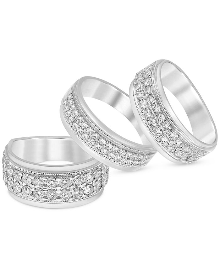 Macy's Men's Diamond Double Row Rings in 10k White Gold - Macy's