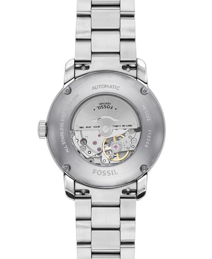 Fossil Men's Heritage Automatic Silver Tone Stainless Steel Watch 43mm ...