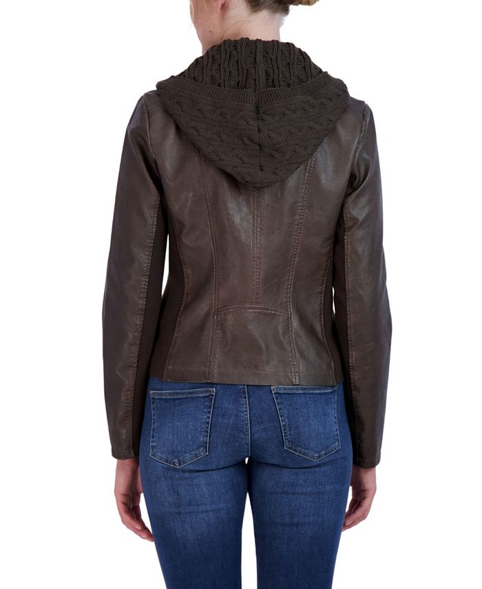 Sebby Collection Women's Hooded Faux Leather Moto Jacket - Macy's