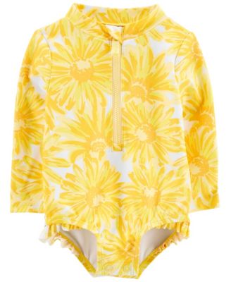 Baby Girls Sunflower Long Sleeve Zip Front Rash Guard
