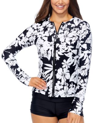 Raisins Juniors' Floral Long-Sleeve Zip-Front Rash Guard - Macy's