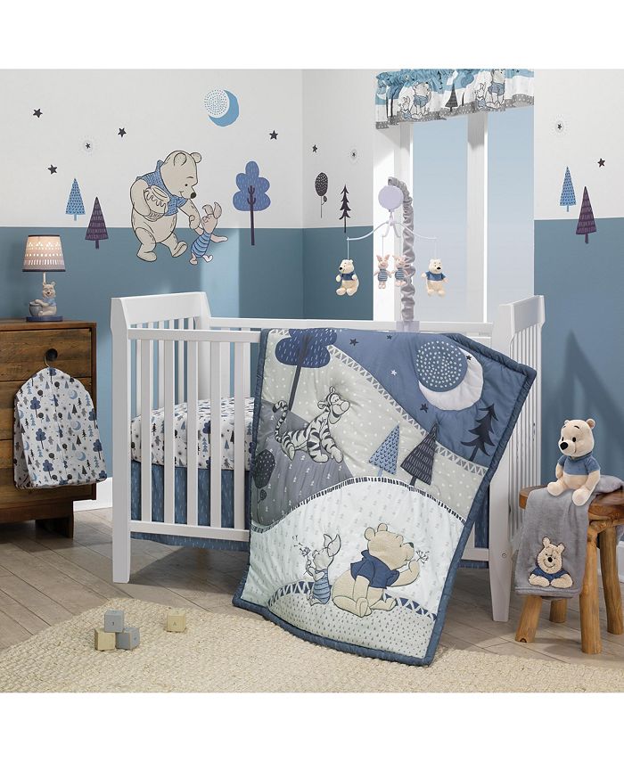 Lambs & Ivy Disney Baby Forever Pooh Blue/Gray Bear 3-Piece Baby Crib ...