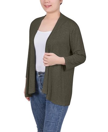 NY Collection Women's 3/4 Sleeve Solid Cardigan - Macy's