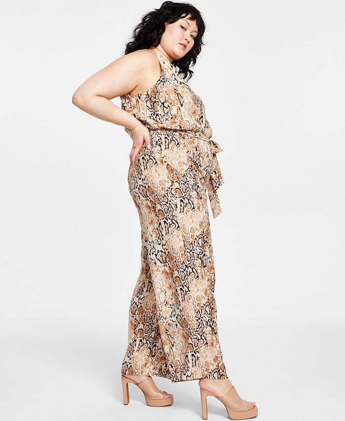 Bar III Plus Size Sleeveless Snake-Print Jumpsuit, Created for Macy's ...