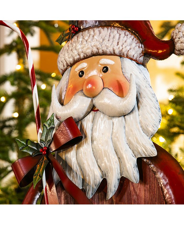 Evergreen 40"H Metal and Wood Santa Statuary Indoor Outdoor Christmas ...