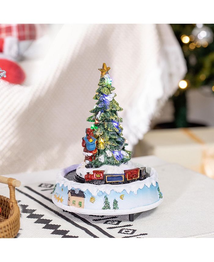 HOMCOM Animated Christmas Village Scene Rotating Train and Santa Claus ...