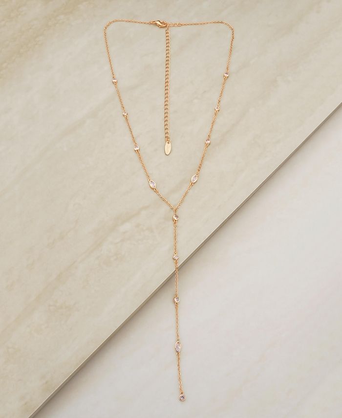 ETTIKA 18K Gold Plated Dainty Crystal Lariat Necklace - Macy's