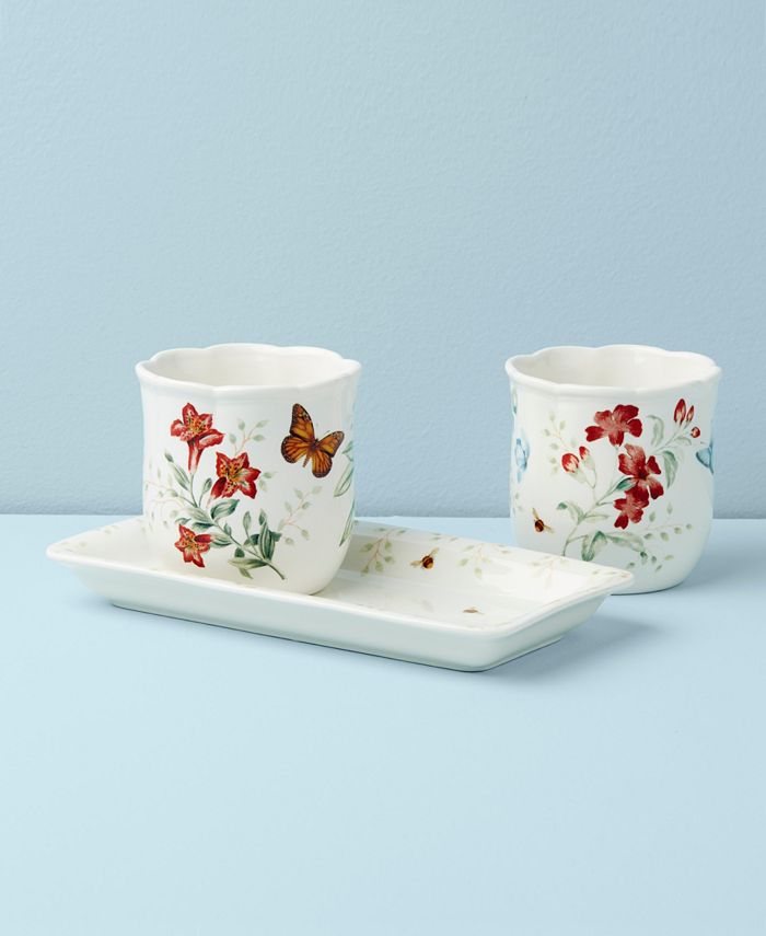 Lenox Butterfly Meadow 3-Piece Herb Pots Tray Set - Macy's