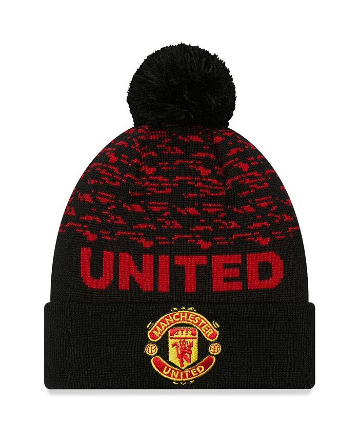 New Era Men's Black Manchester United Marl Cuffed Knit Hat with Pom ...