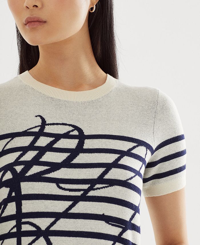 Lauren Ralph Lauren Womens Logo Striped Short Sleeve Sweater And Reviews