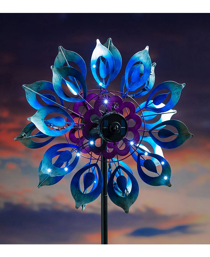 Evergreen 75"H Solar Wind Spinner, Blue Blooms- Fade and Weather ...