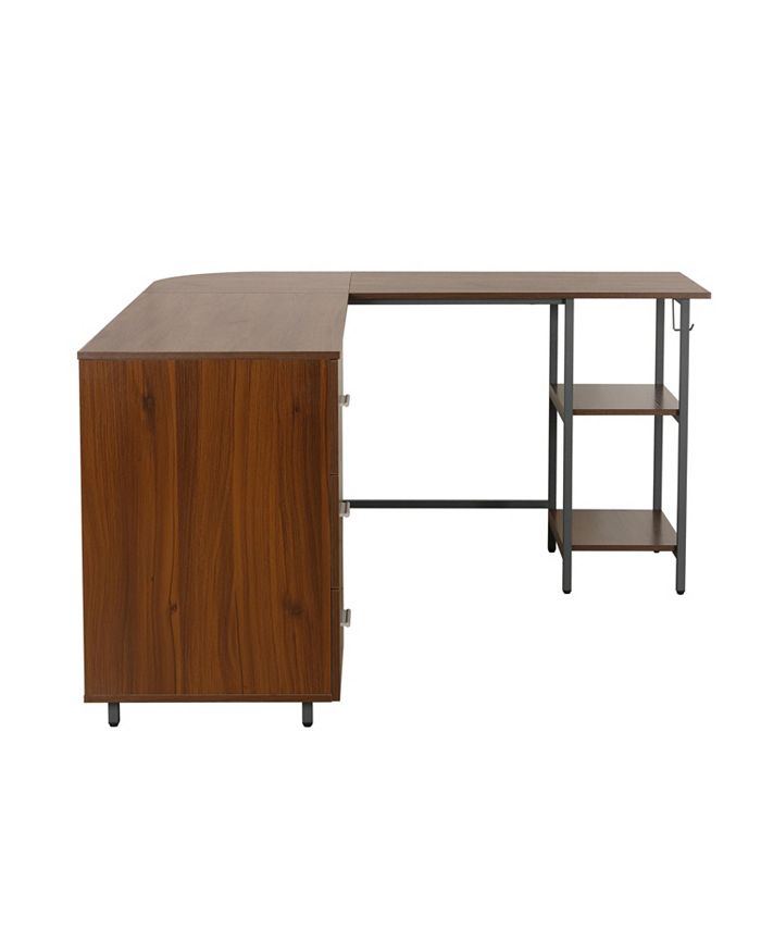 Techni Mobili Wood L-Shape Home Office with Storage Two-Tone Desk ...
