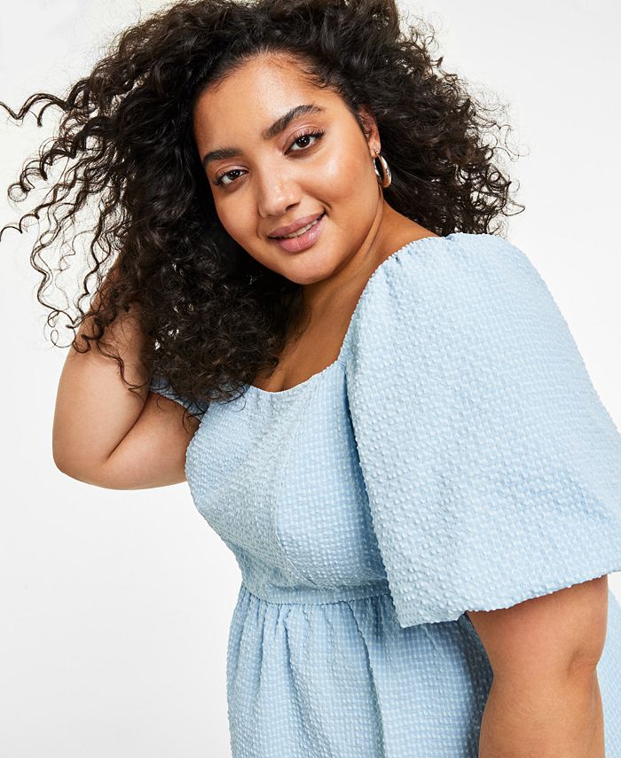 And Now This Trendy Plus Size Seersucker Puff-Sleeve Dress & Reviews ...