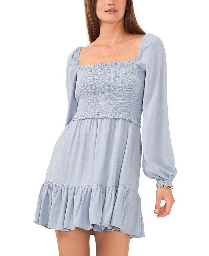 1.STATE Women's Long Sleeve Smocked Bodice Ruffle Hem Dress - Macy's