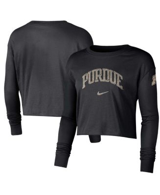 Women's Nike Black Purdue Boilermakers 2-Hit Cropped Long Sleeve Logo T ...