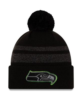 Men's New Era Black Seattle Seahawks Dispatch Cuffed Knit Hat with Pom ...