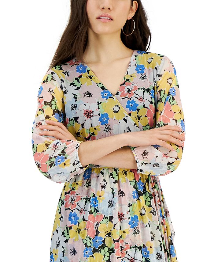 JAMIE & LAYLA Petite Floral-Print Surplice V-Neck Flounce Maxi Dress ...