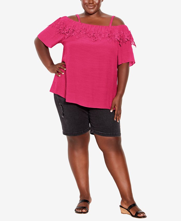 Avenue Plus Size Evie Lace Cold Shoulder Top & Reviews - Tops - Plus ...