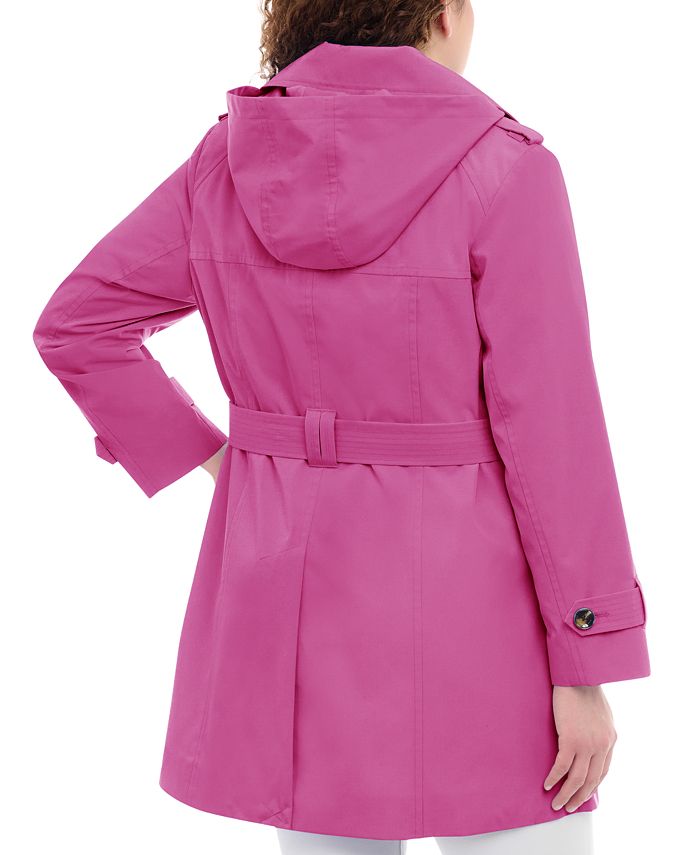 London Fog Women's Plus Size Hooded Belted Water-Resistant Coat ...