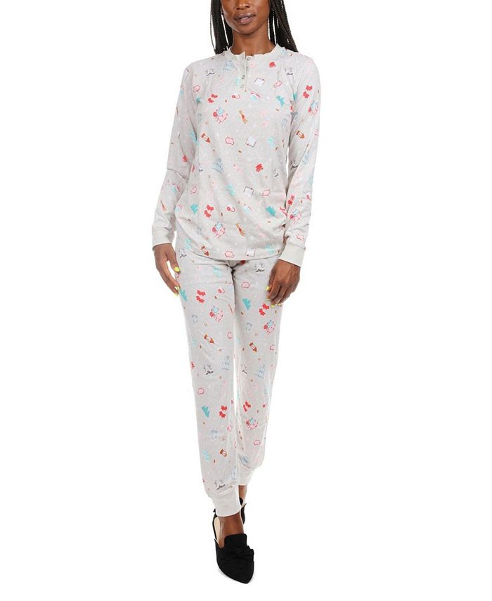 MeMoi Women's Holiday Getaway Cotton Blend 2 Piece Pajama Set - Macy's