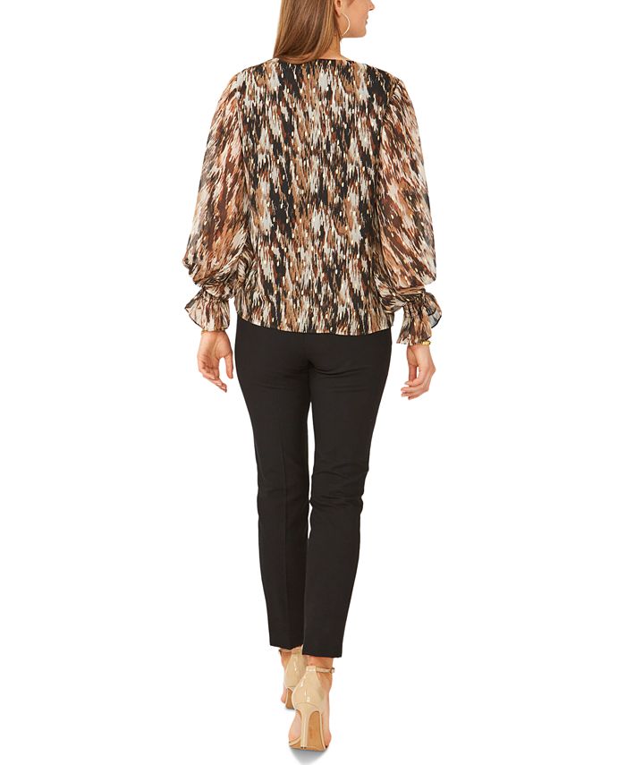 MSK Petite V-Neck Blouson-Sleeve Printed Chiffon Top - Macy's