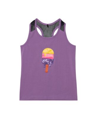 Girl T-Back Tank Top With Mesh Purple - Child - Macy's