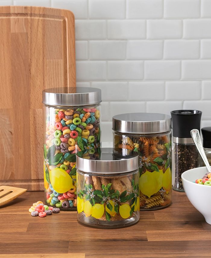 American Atelier Lemon Glass Canisters Set, 3 Piece - Macy's