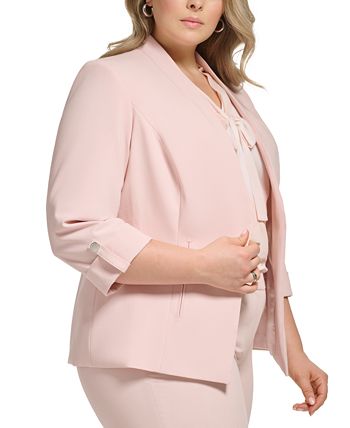 Calvin Klein Plus Size Open-Front 3/4-Sleeve Roll-Tab Jacket - Macy's