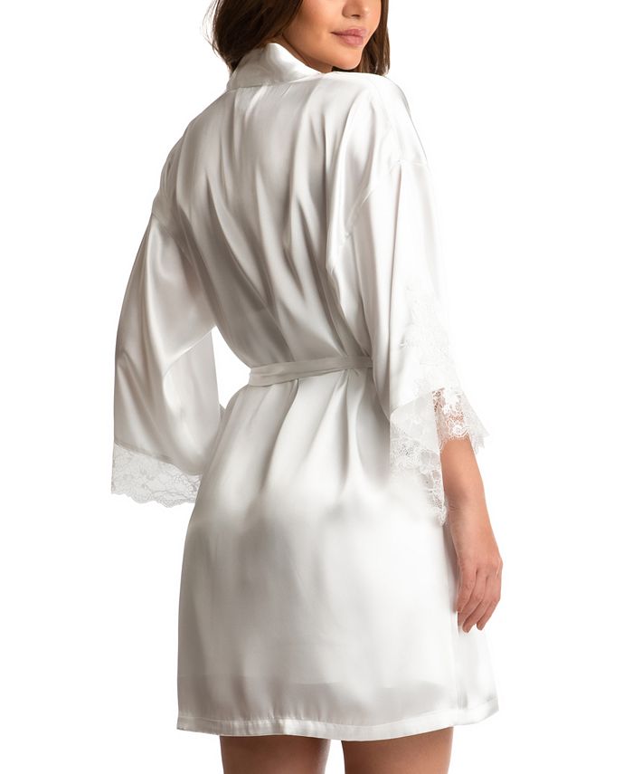 Linea Donatella Women's Satin Lace-Trim Wrap Robe - Macy's
