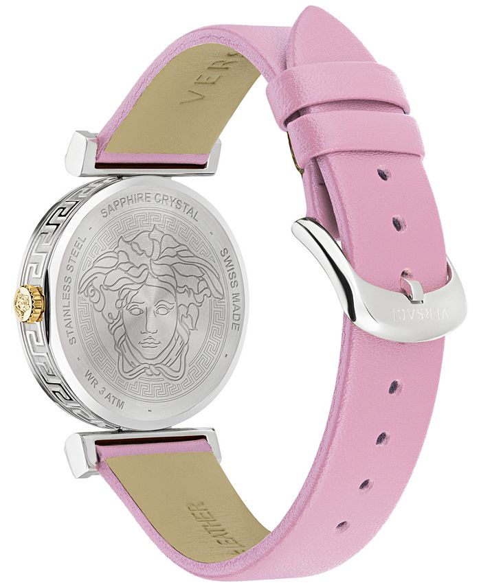 Versace Women's Swiss Regalia Pink Leather Strap Watch 34mm - Macy's