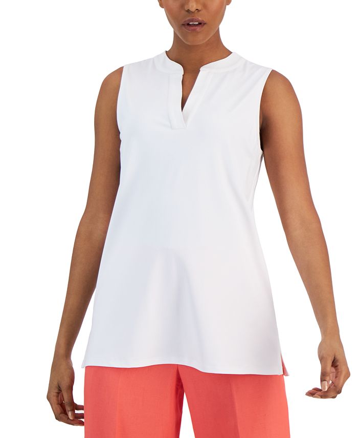 Anne Klein Women's Sleeveless Split-Neck Tunic - Macy's