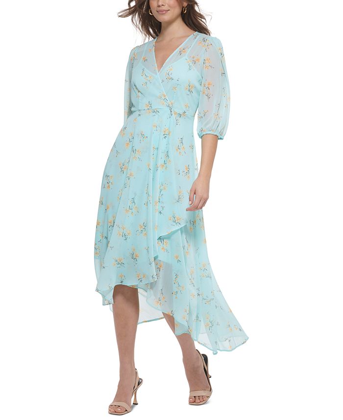 Calvin Klein Petite Ruffled High-Low Floral Chiffon Dress - Macy's