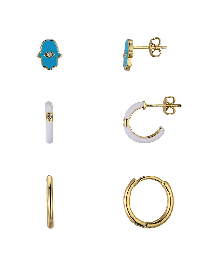 Unwritten 14K Gold Flash-Plated Cubic Zirconia Blue Enamel Hamsa Post ...