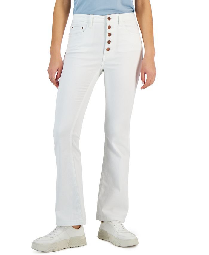 Tinseltown Juniors' High Rise Button-Fly Flared-Leg Jeans, Created for ...