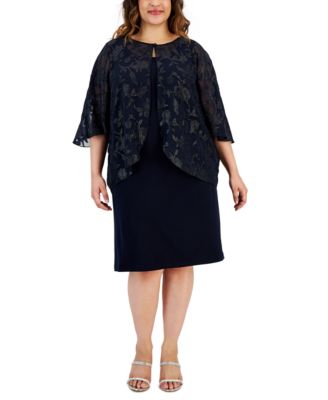 Connected Plus Size Metallic Cape Overlay Jersey Dress - Macy's