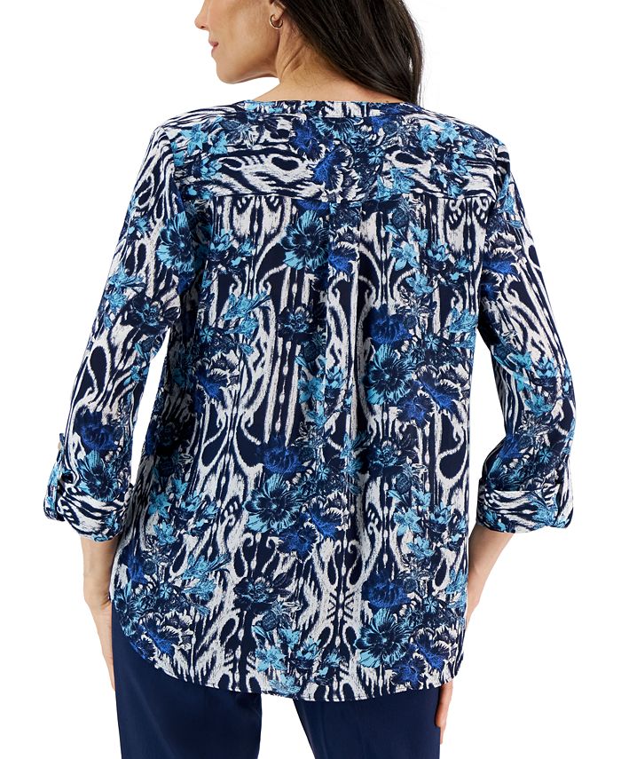 JM Collection Women's Floral Glide Utility Blouse, Created for Macy's ...