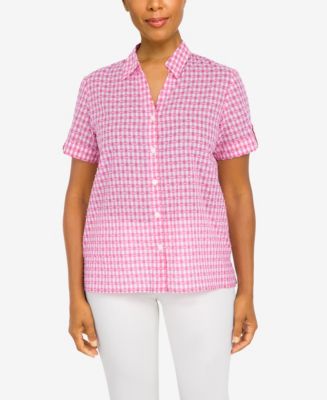 Alfred Dunner Petite Classics Stencil Floral Short Sleeve Button Down ...