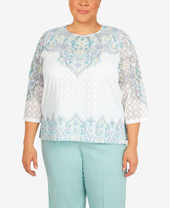 Alfred Dunner Plus Size Lady Like Medallion Floral Knit Top - Macy's