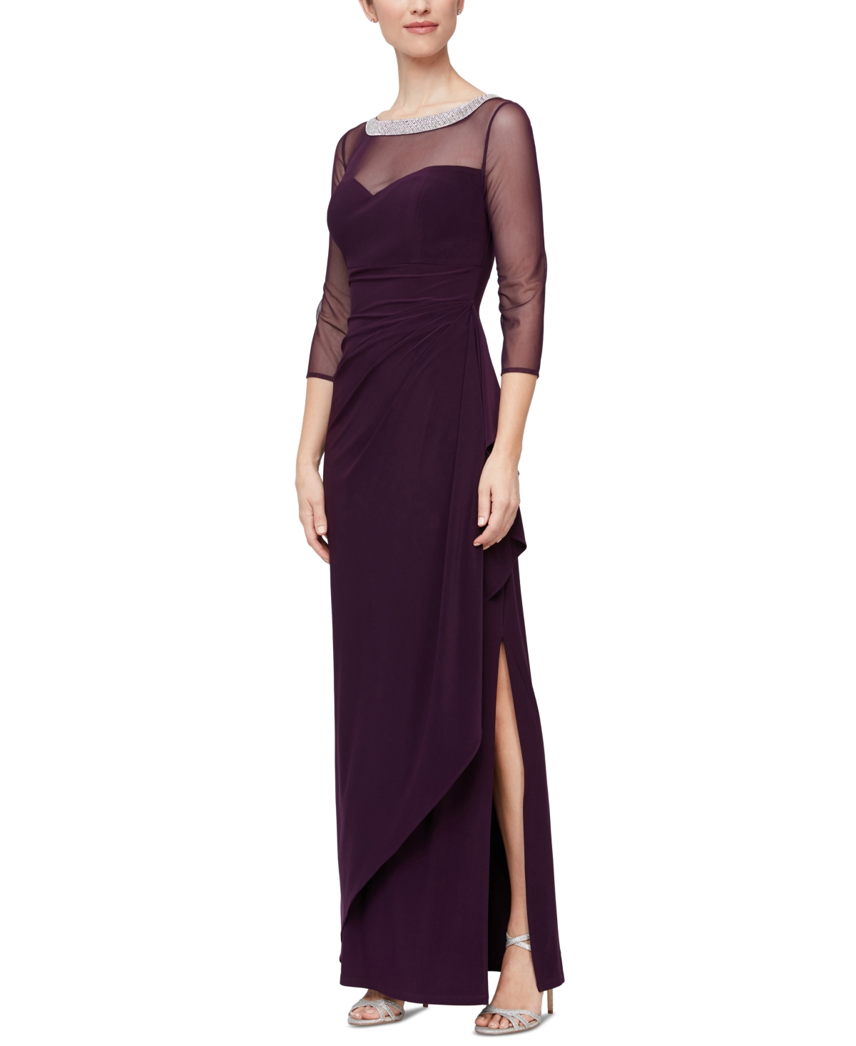 Click here for Alex Evenings Petite 3/4-Sleeve Illusion Ruffled G... prices