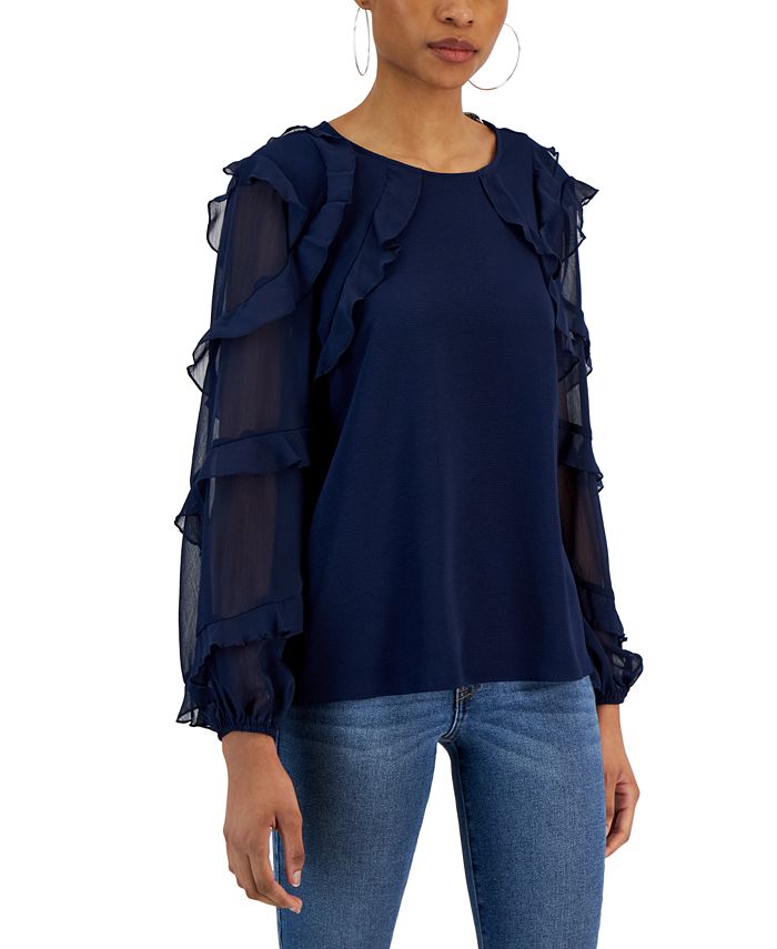 Fever Women's Long-Sleeve Ruffled Top - Macy's