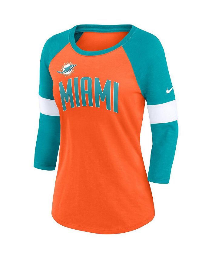 Nike Women's Miami Dolphins Orange and Aqua Football Pride Raglan 3/4 ...