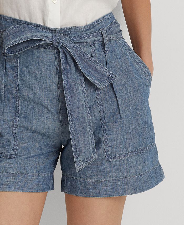 Lauren Ralph Lauren Women's Belted Chambray Shorts - Macy's