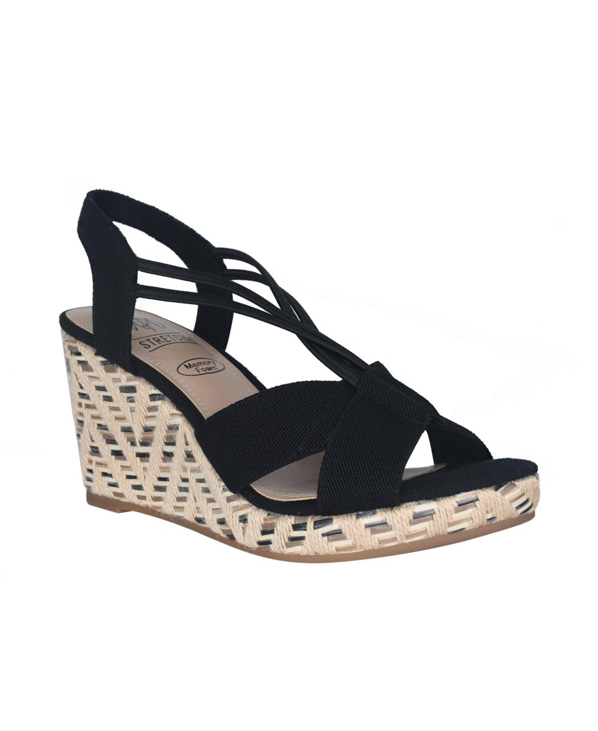 Impo Women's Teshia Stretch Memory Foam Wedge Sandal In Black | ModeSens